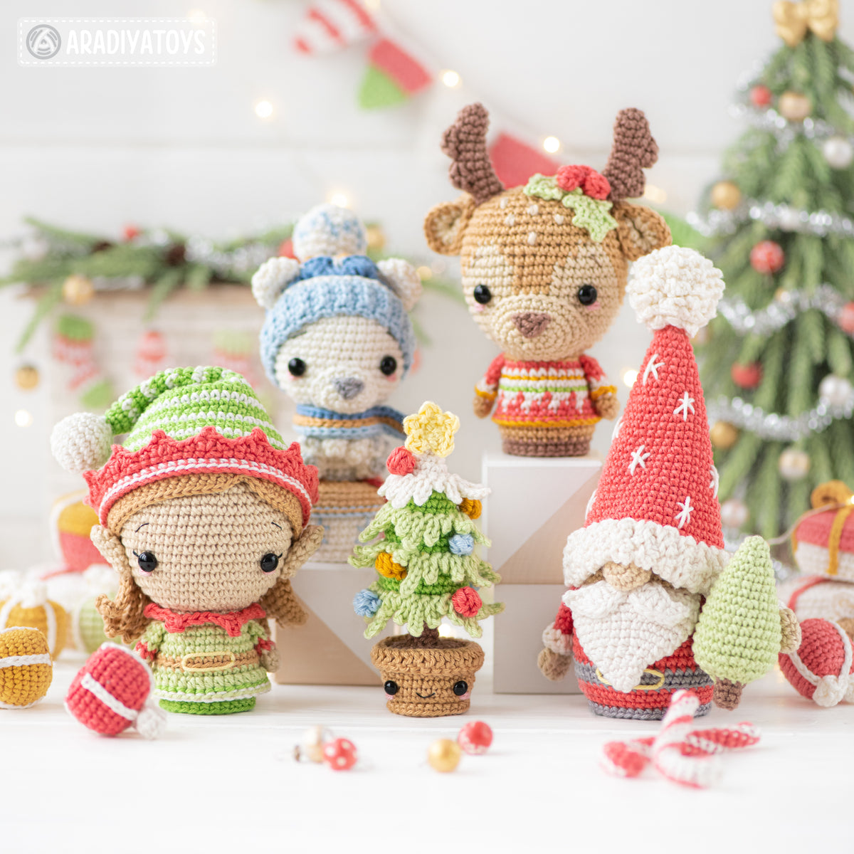Christmas Crochet Pattern Mini Amigurumi Toys Set Gnome Santa Sleigh E ...
